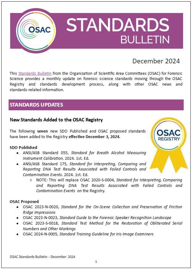 OSAC Standards Bulletin - December 2024 | NIST
